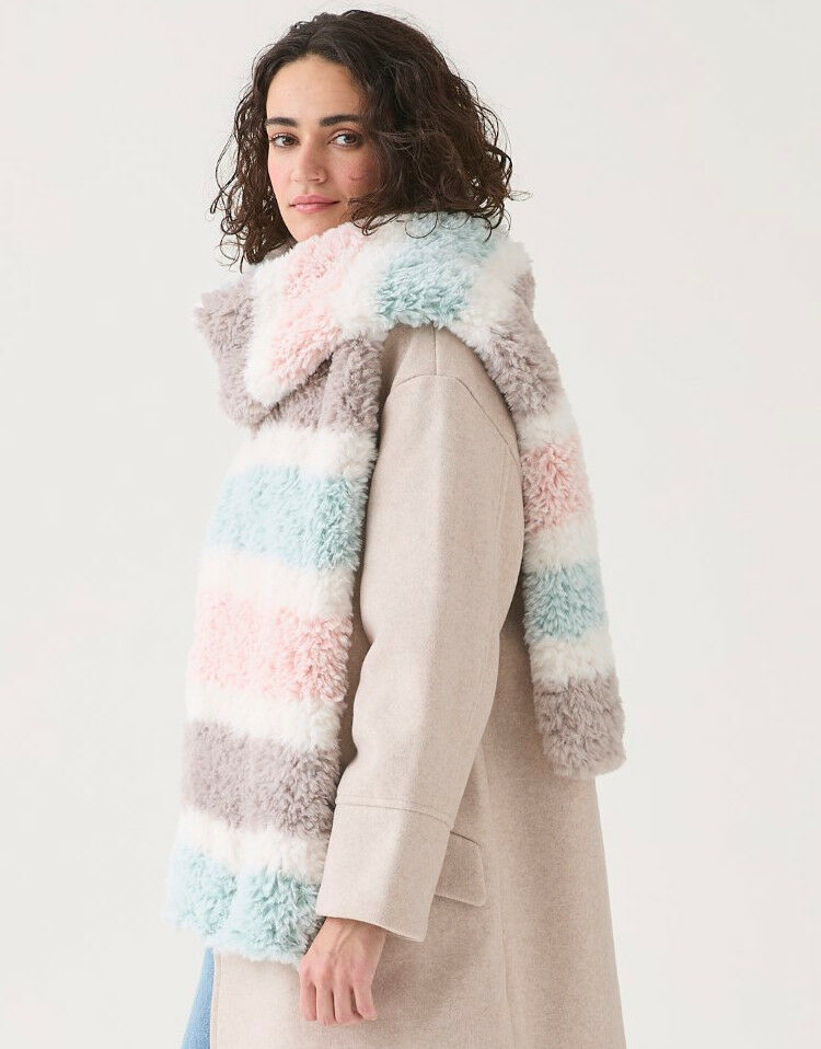 Sweet Striped Scarf Knitting Pattern In Sirdar Alpine Fur Effect | Sirdar