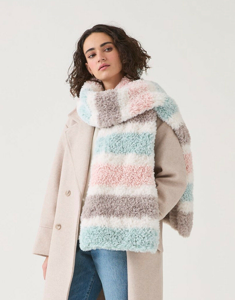 Sweet Striped Scarf Knitting Pattern In Sirdar Alpine Fur Effect | Sirdar